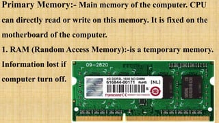 COMPUTER AND ITS APPLICATION: PROCESS OF MEMORY | PPTX