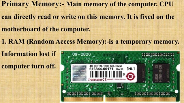 COMPUTER AND ITS APPLICATION: PROCESS OF MEMORY | PPT