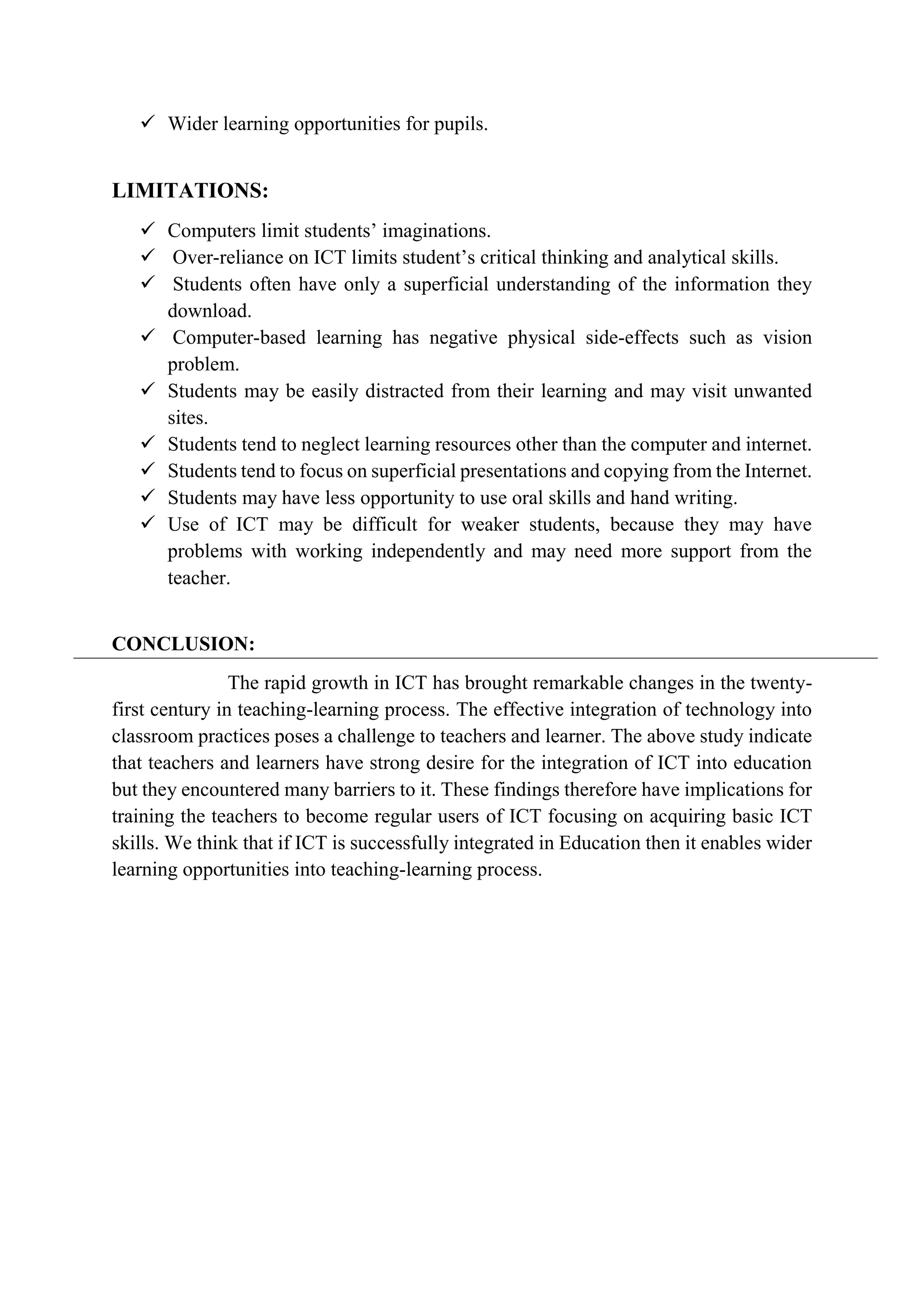 Use of ICT in teaching and learning | PDF