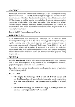 Use of ICT in teaching and learning | PDF