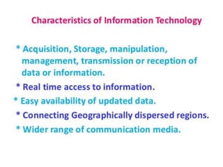 ICT Definition Characteristics and ICT usage in Education | PPTX