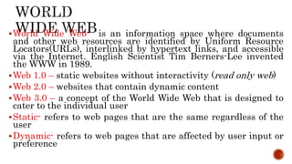 ICT, Internet and WWW | PPTX