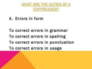 copy reading and headline writing | PPT