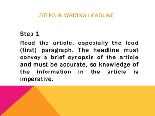 copy reading and headline writing | PPT