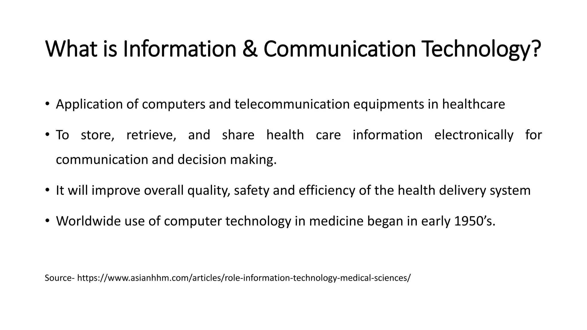 Information and Communication Technology ICT in Healthcare | PPTX