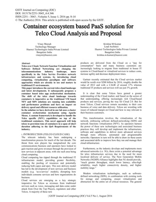 Container ecosystem based PaaS solution for Telco Cloud Analysis and ...
