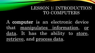 ICT-CSS_ WEEK 3_INTRODUCTION TO COMPUTER.pptx | Desktops | Computing