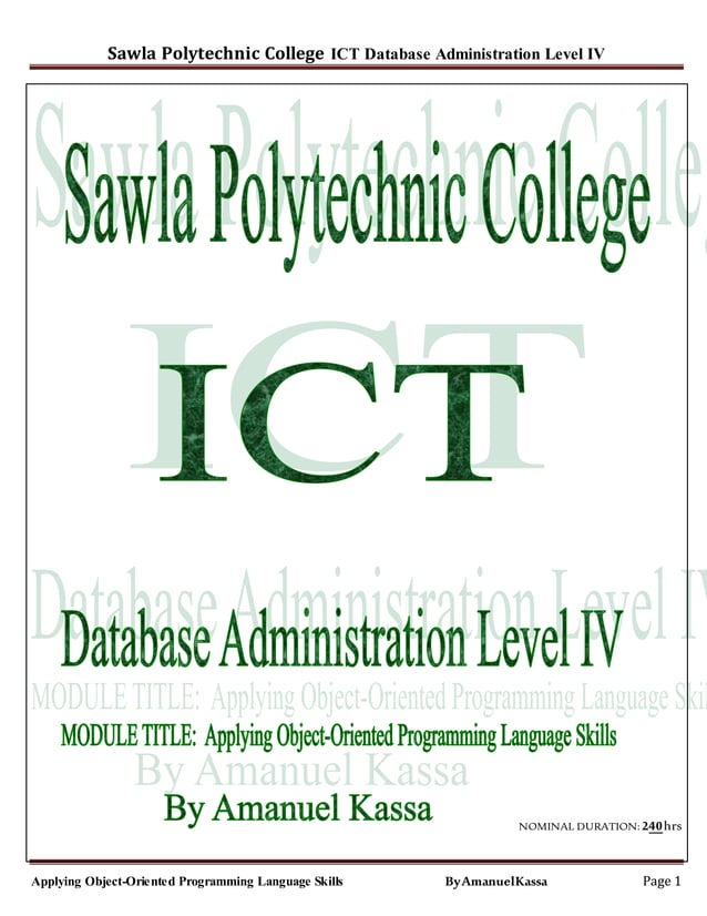 Ict Dba4 05 0811 Apply Object Oriented Programming Language Skills Doc