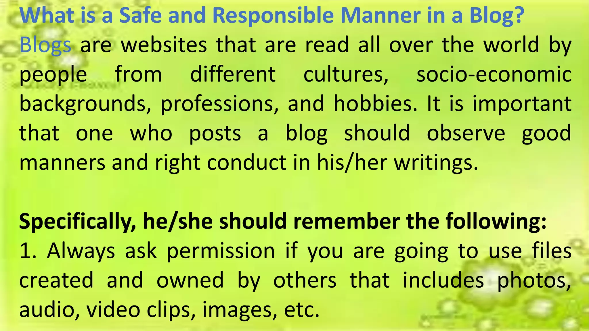 ICT- ENTRE-W3-POST AND SHARES MATERIALS ON BLOGS IN A SAFE AND ...