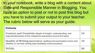 ICT- ENTRE-W3-POST AND SHARES MATERIALS ON BLOGS IN A SAFE AND ...