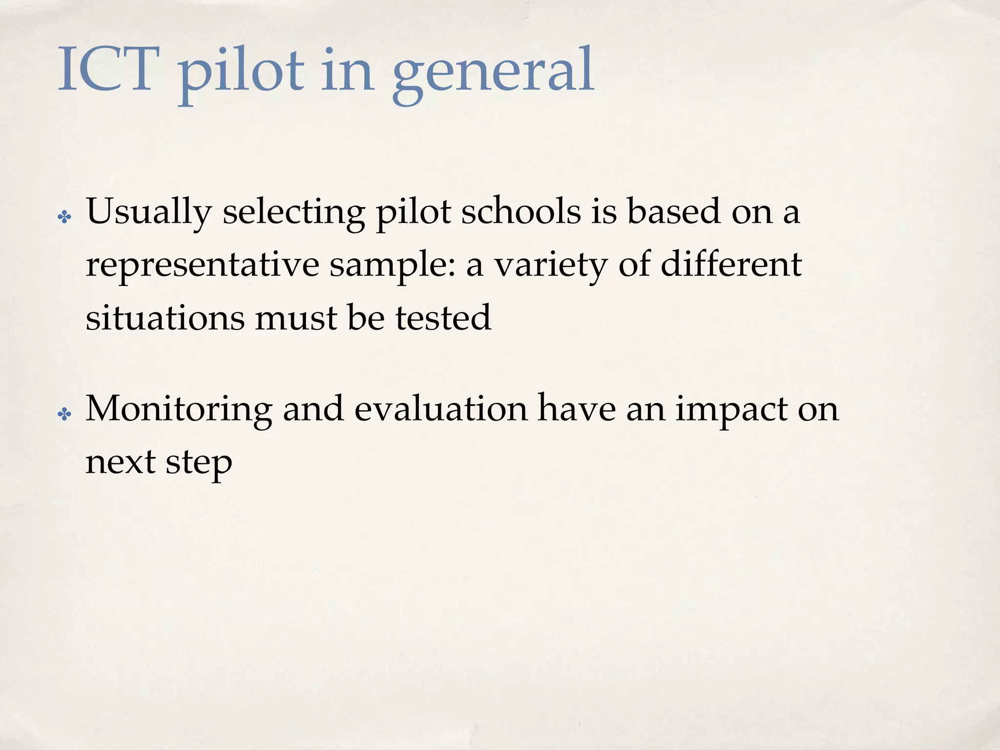 ICT in education: Setting criteria for the pilot schools | PPT