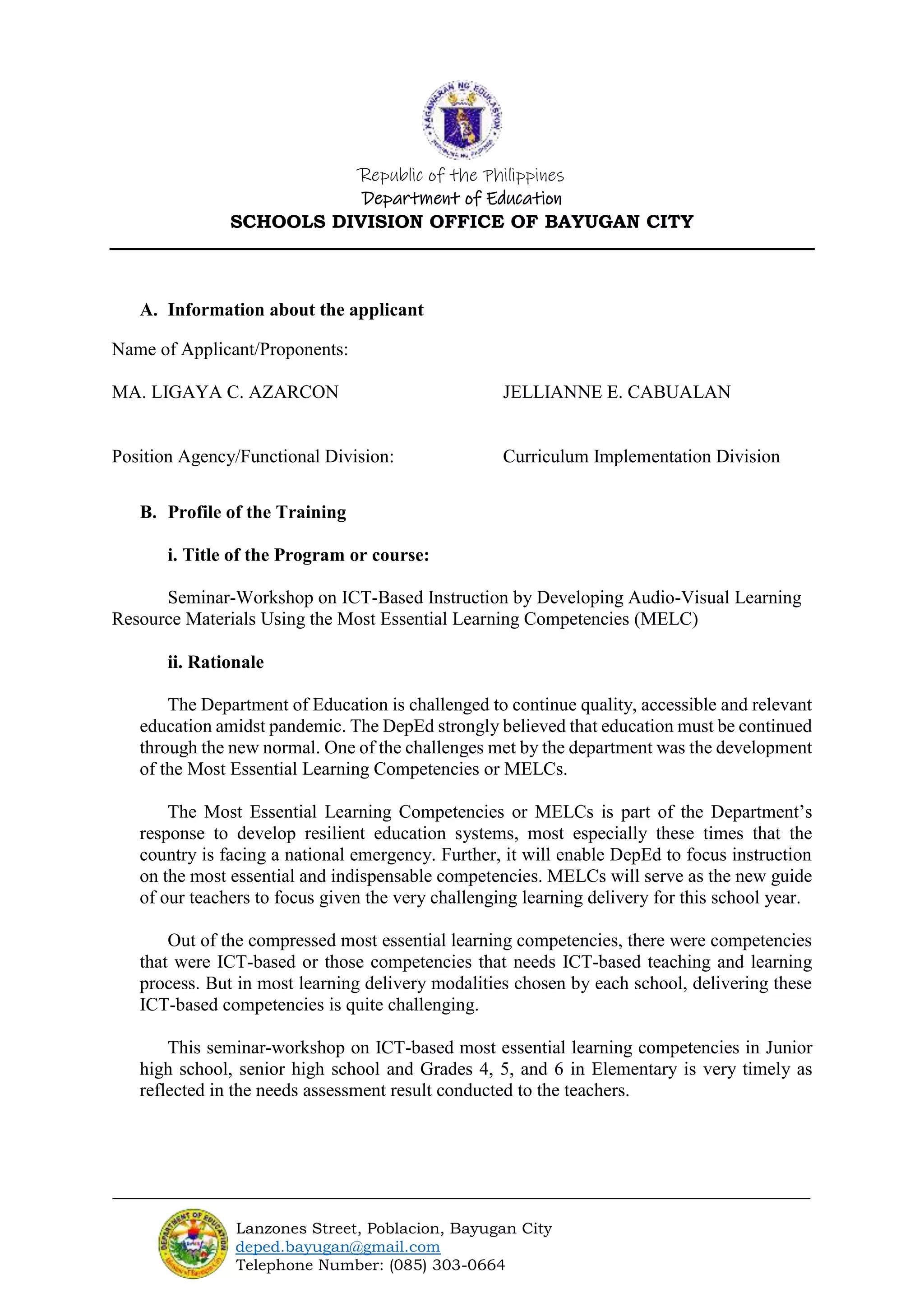 ICT-TLE Training Proposal | DOCX