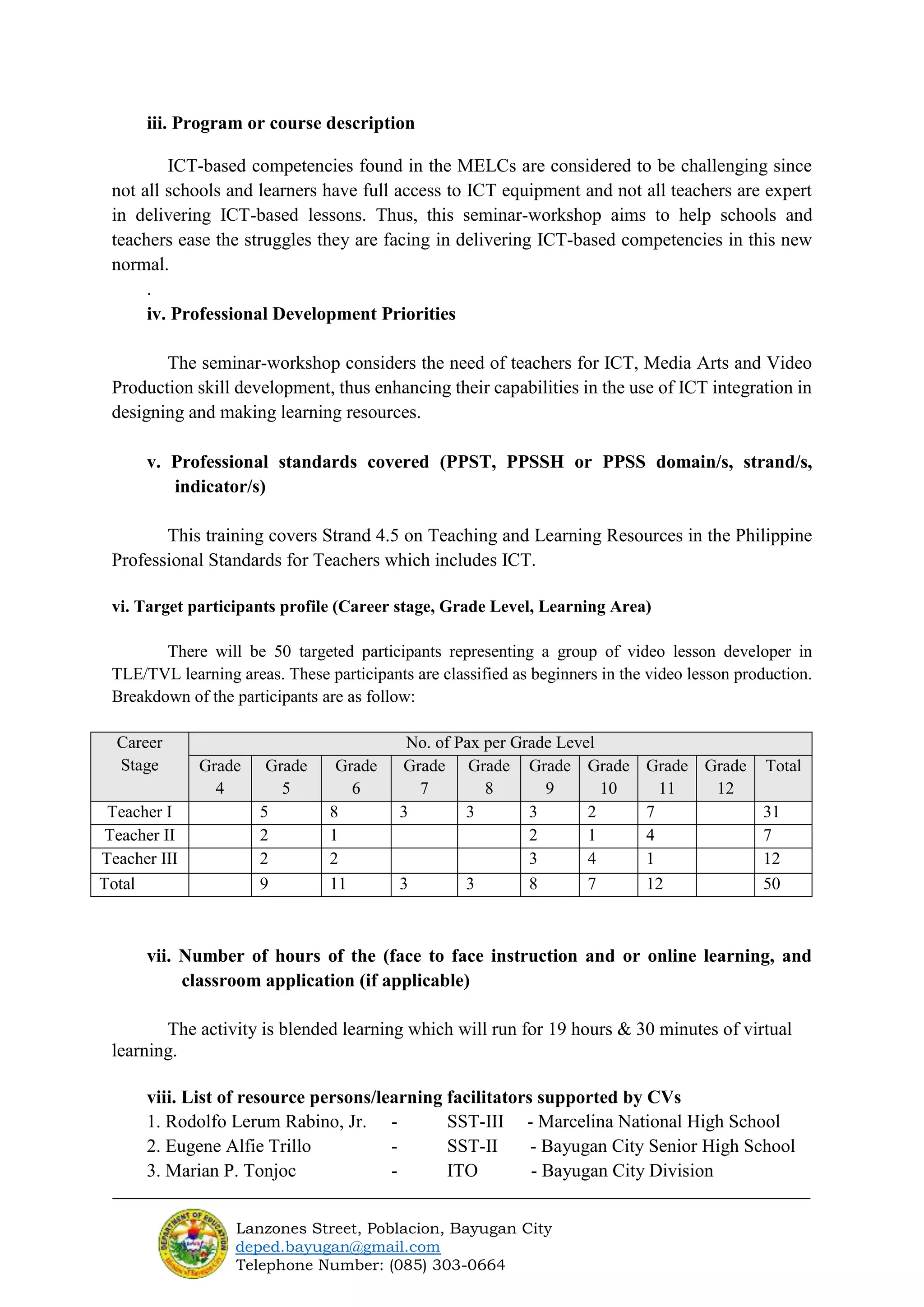 ICT-TLE Training Proposal | DOCX