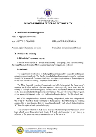 ICT-TLE Training Proposal | DOCX