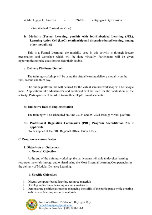 ICT-TLE Training Proposal | DOCX