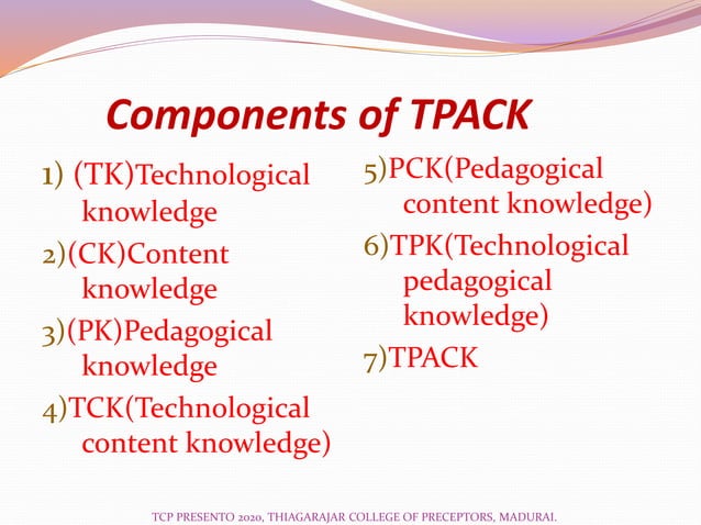TECHNOLOGICAL PEDAGOGICAL CONTENT KNOWLEDGE (TPACK) | PPTX