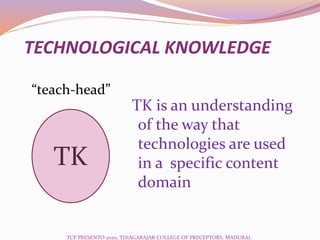 TECHNOLOGICAL PEDAGOGICAL CONTENT KNOWLEDGE (TPACK) | PPTX