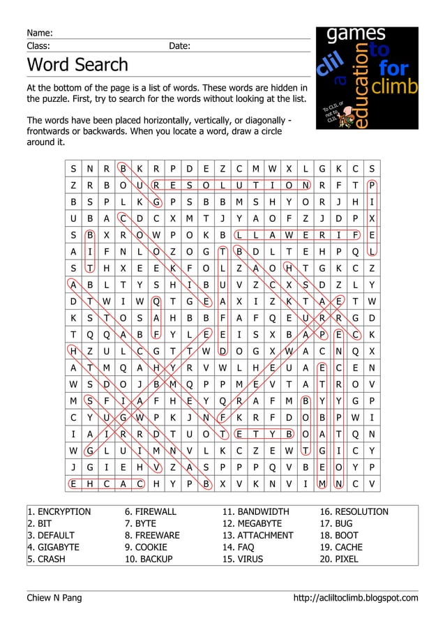 ICT Word Search (Key) | PDF | Computing | Technology & Computing