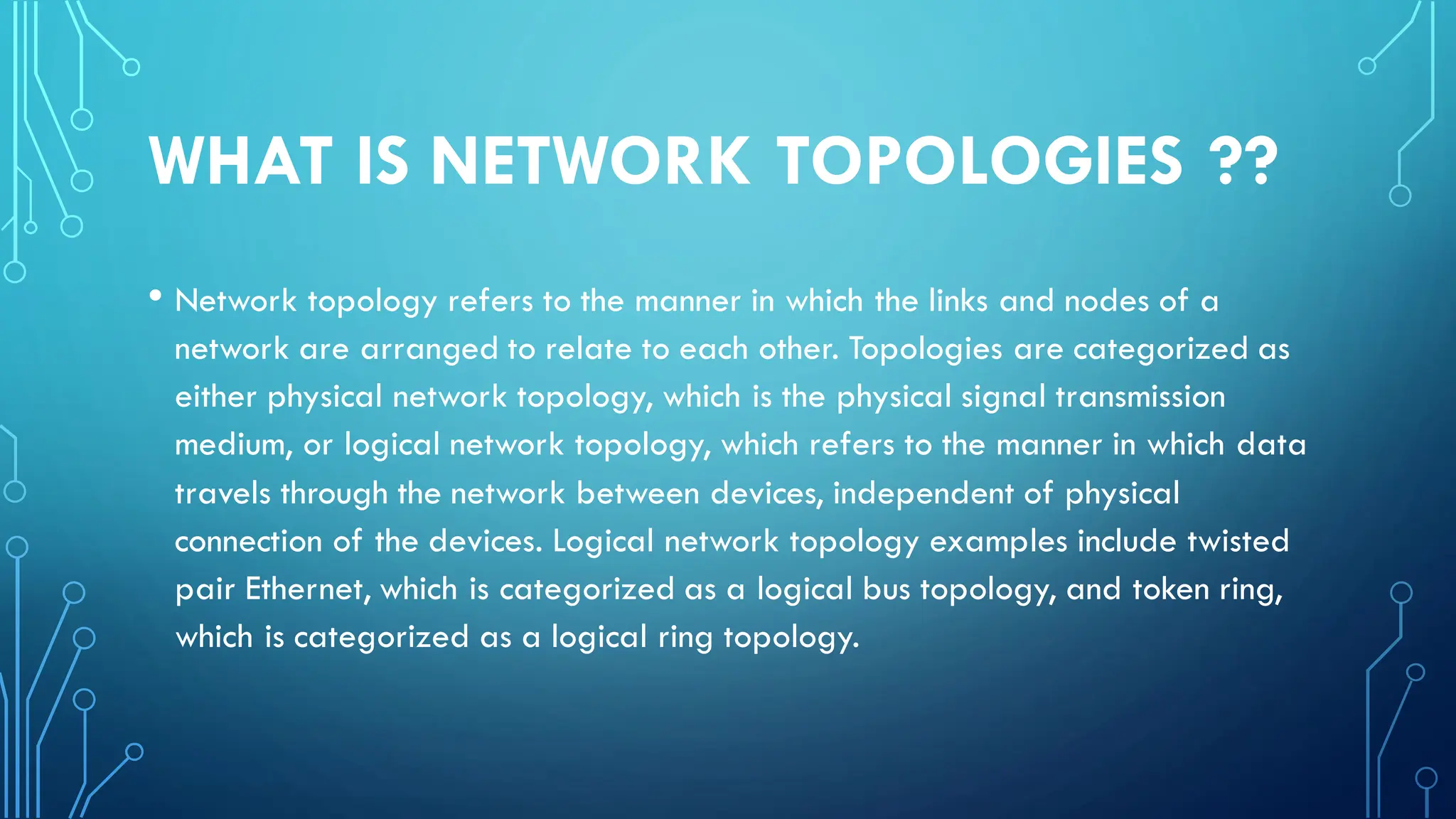 Define Network topology and describe it's types or advantage and ...