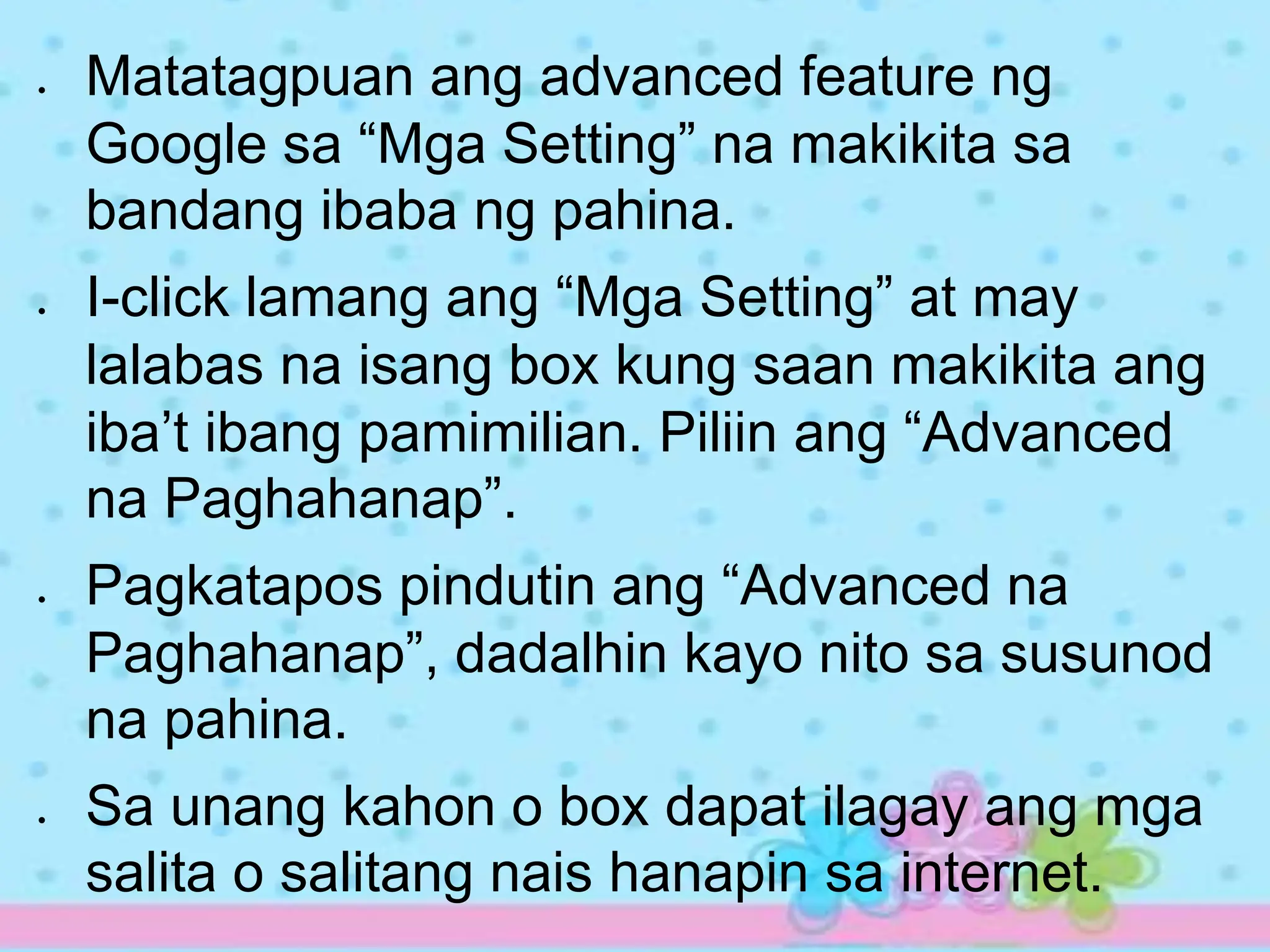 ICT 5 YUNIT 1 ARALIN 10 PANGANGALAP NG IMPORMASYON GAMIT ANG ICT.pptx