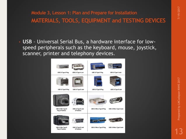Ict 9 module 3, lesson 1.5 materials, tools, equipment and testing ...