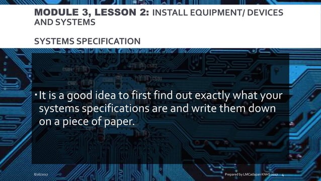 Ict 9 module 3, lesson 2.2 system's specification | PPTX