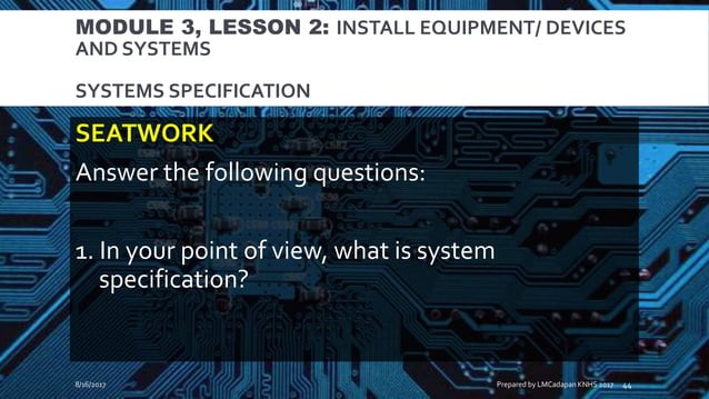 Ict 9 module 3, lesson 2.2 system's specification | PPTX