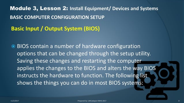 Ict 9 module 3, lesson 2.5 basic computer configuration setup | PPTX