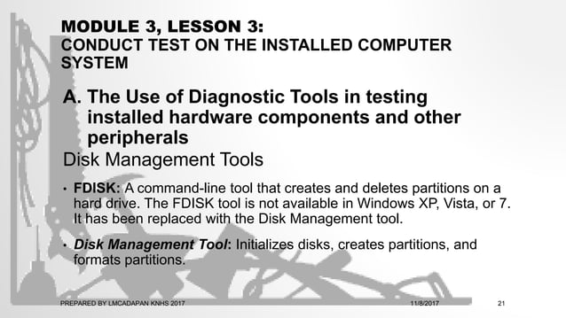 Ict 9 module 3, lesson 3 conducting test on the installed computer ...