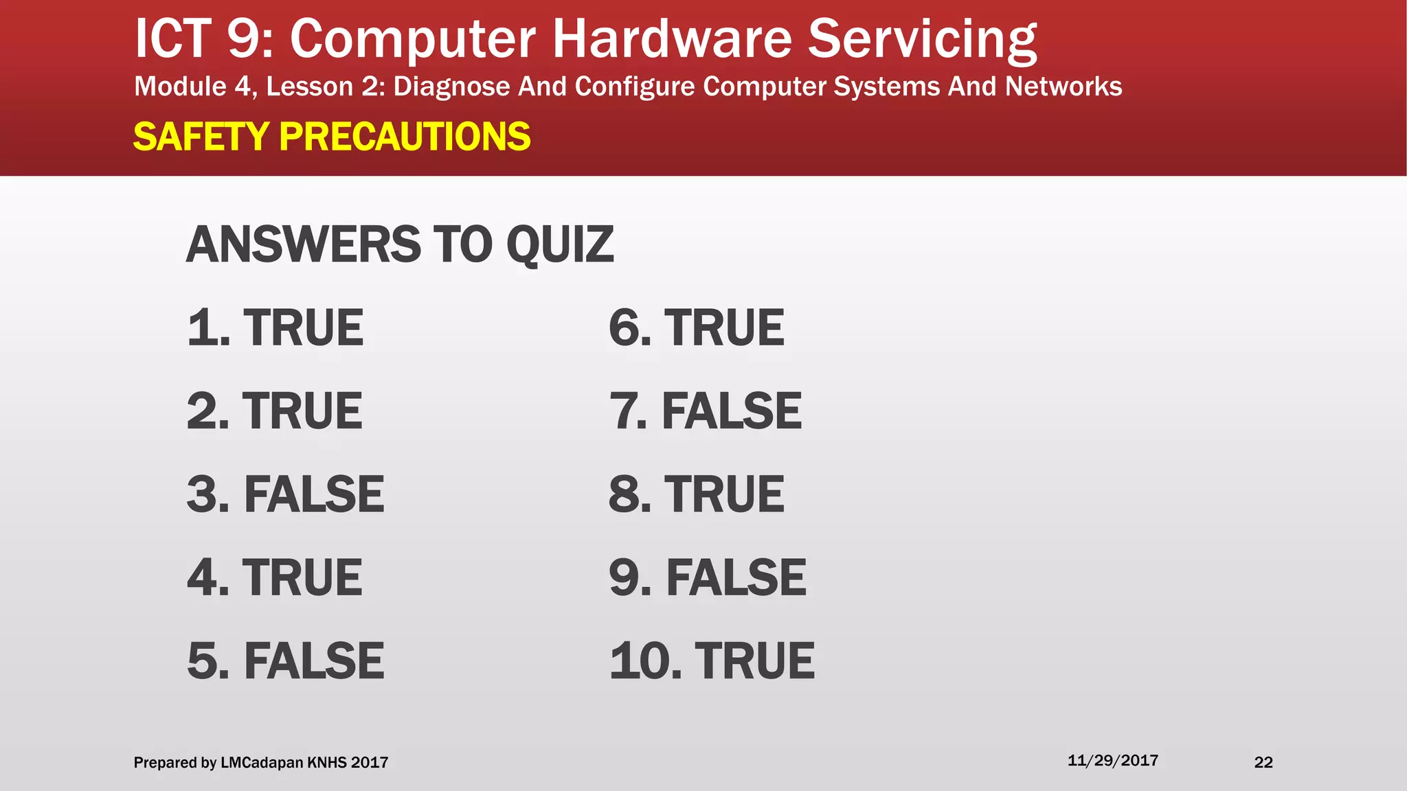 Ict 9 module 4, lesson 2.1 safety precautions | PPTX