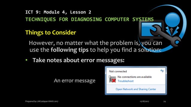 Ict 9 module 4, lesson 2.3 techniques for diagnosing computer systems ...