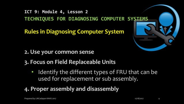 Ict 9 module 4, lesson 2.3 techniques for diagnosing computer systems | PPTX