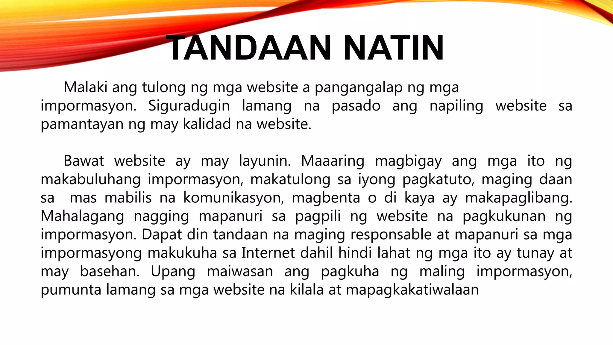 Ict aralin 12 pangangalap at pagsasaayos ng impormasyong gamit ang ict ...