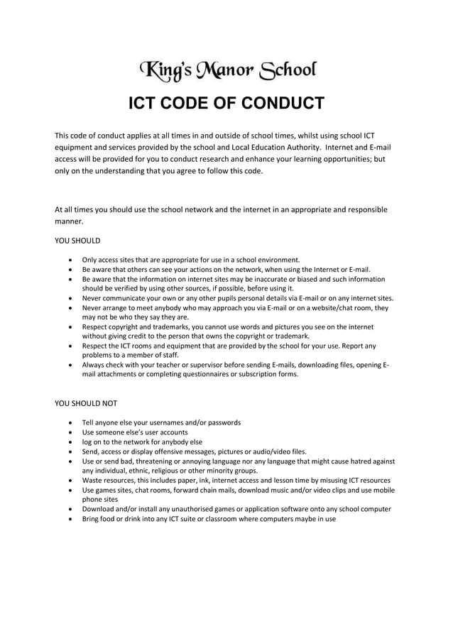 Ict code of conduct | PDF