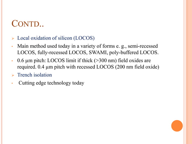 Ic tech unit 5- VLSI Process Integration | PPTX | Chemistry | Science