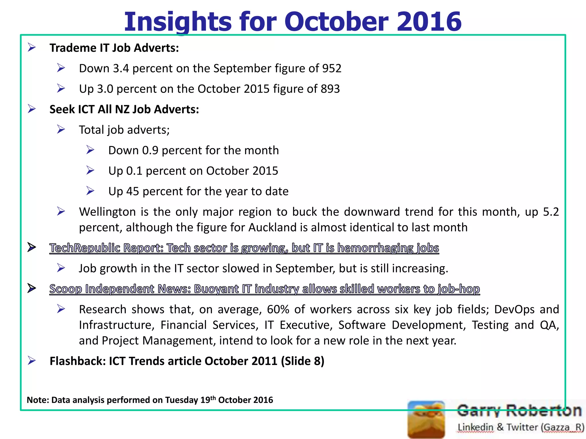 ICT Trends; Job advert trends for October, 2016 | PPT