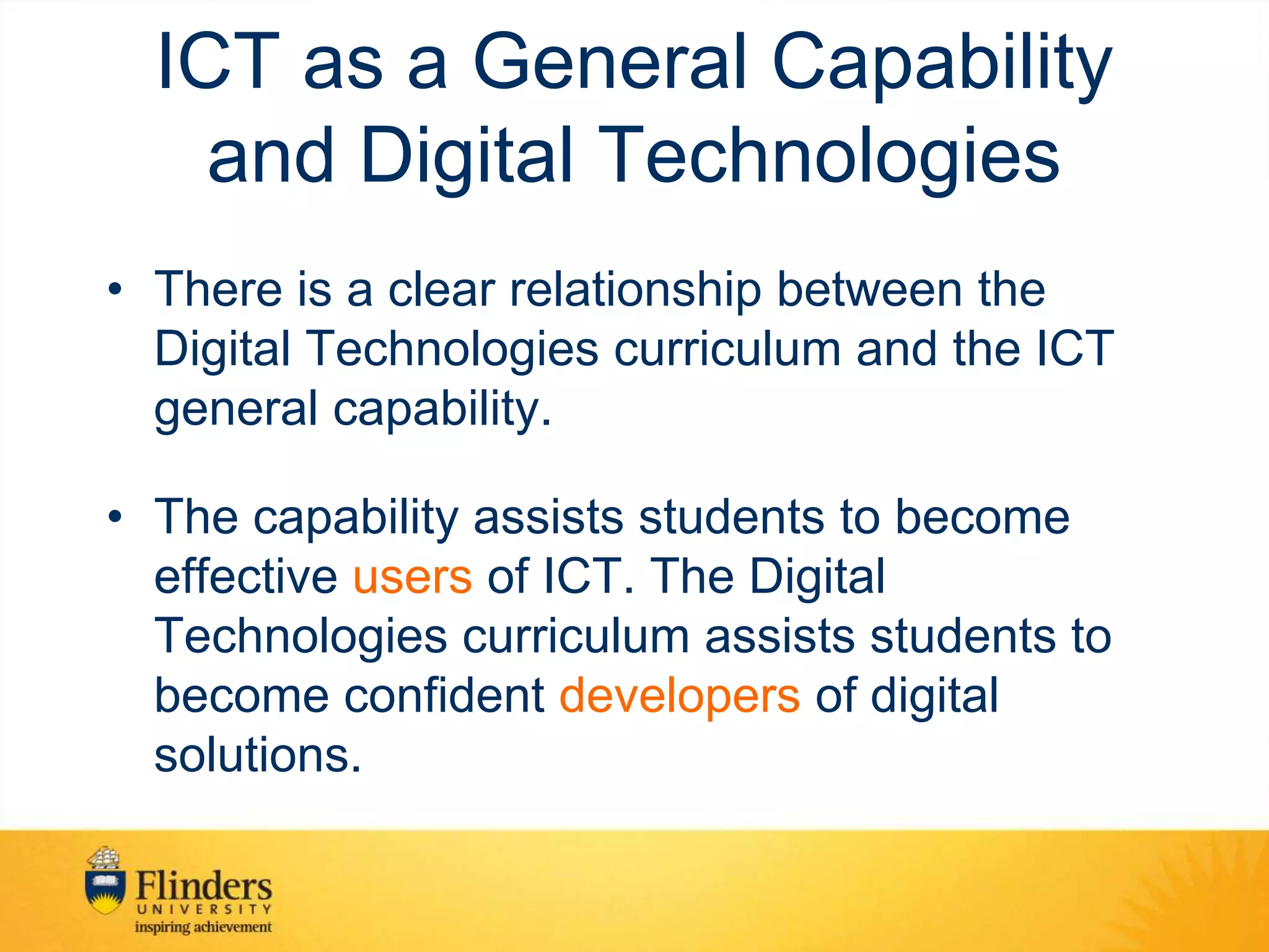 Australian Curriculum: ICT general capability and digital technologies ...