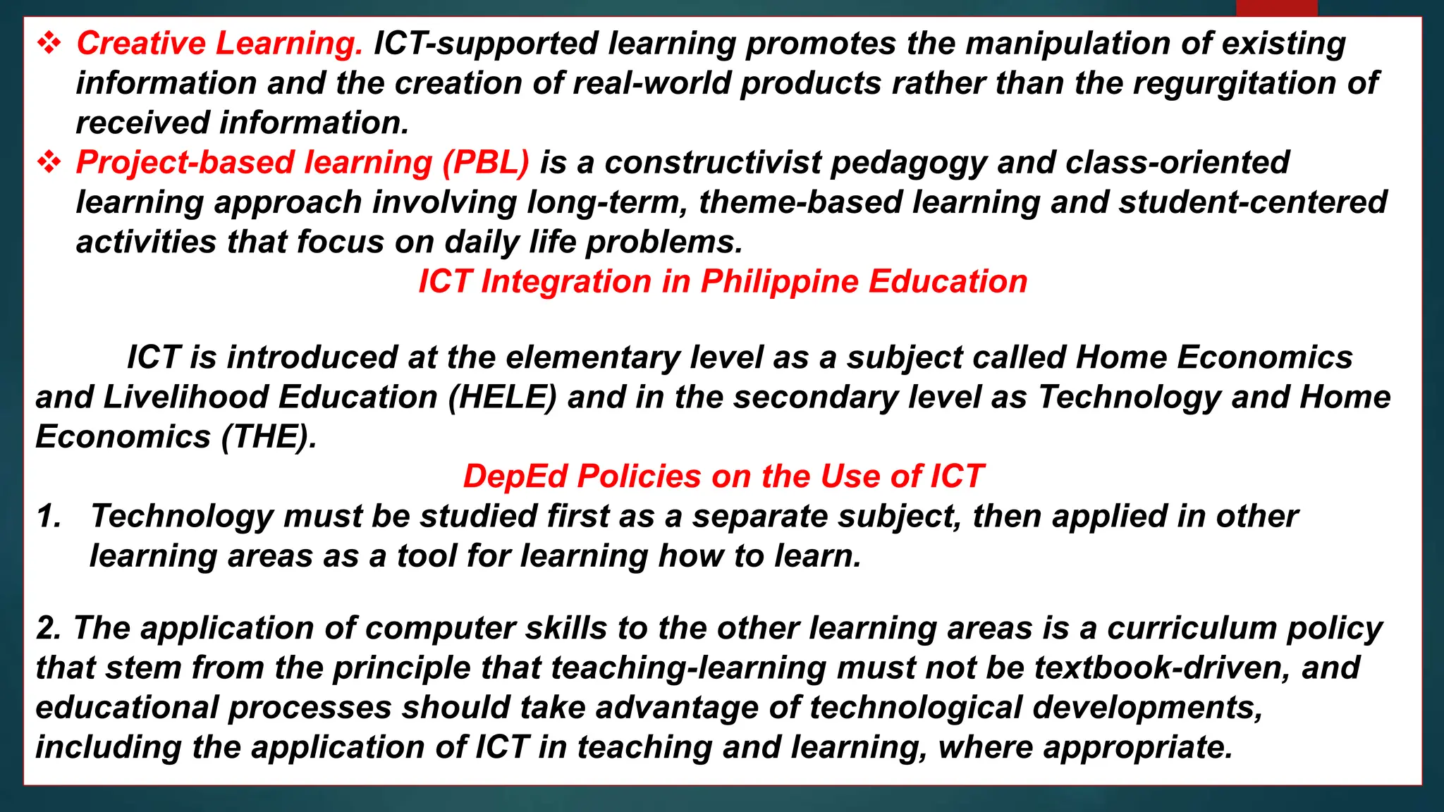 ICT IN EDUCATION for ur references in reporting | PPT
