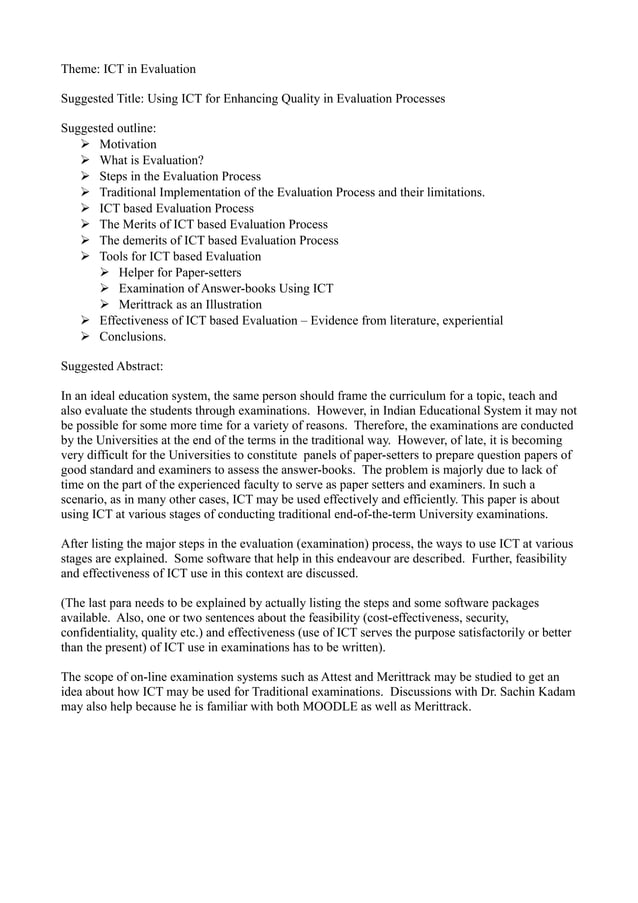 Ict in evaluation | DOC | Computer Software and Applications | Computing