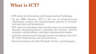 ICT (INFORMTION AND COMMUNICATION TECHNOLOGY) IN RESEARCH | PPTX ...
