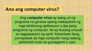 Ict lesson epp 4 aralin 8 mga panganib na dulot ng malware at computer ...