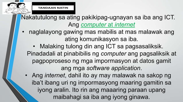 Ict lesson epp 4 aralin 9 pangangalap ng impormasyon gamit ang ict | PPTX