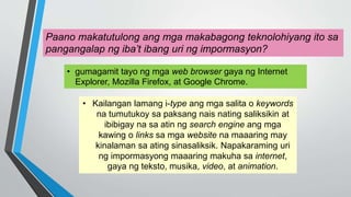 Ict lesson epp 4 aralin 9 pangangalap ng impormasyon gamit ang ict | PPTX