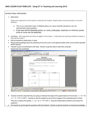 Ict lesson plan for sec 3 e (fuctions and graphs) | PDF