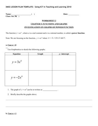 Ict lesson plan for sec 3 e (fuctions and graphs) | PDF