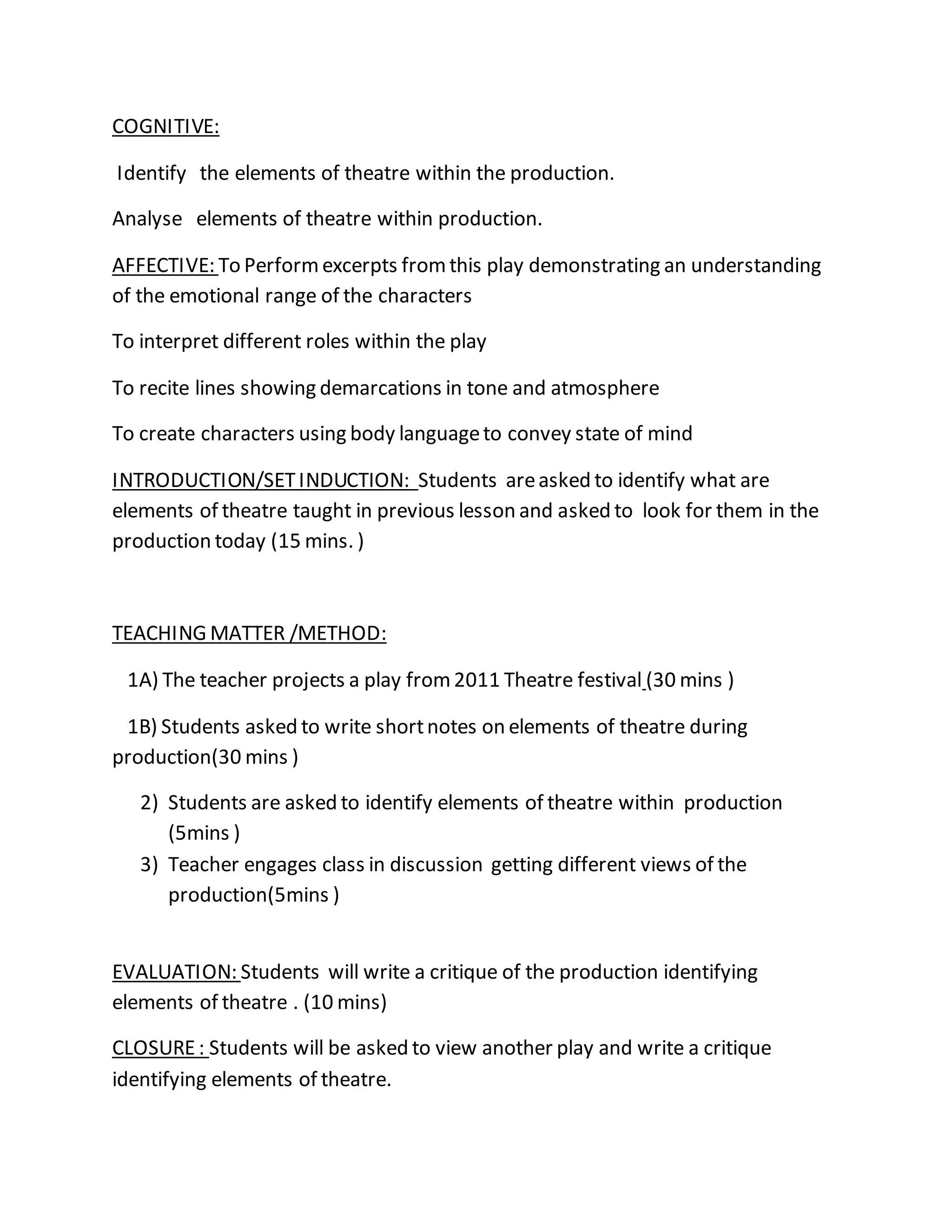 Ict lesson plan theatre arts feb 1st (2) | DOCX