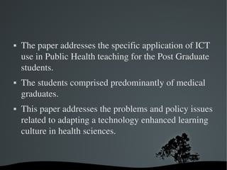 ICT in Public Health Education | PDF