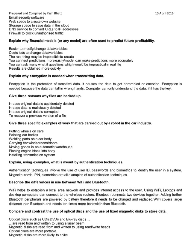 Cambridge IGCSE ICT Revision Notes