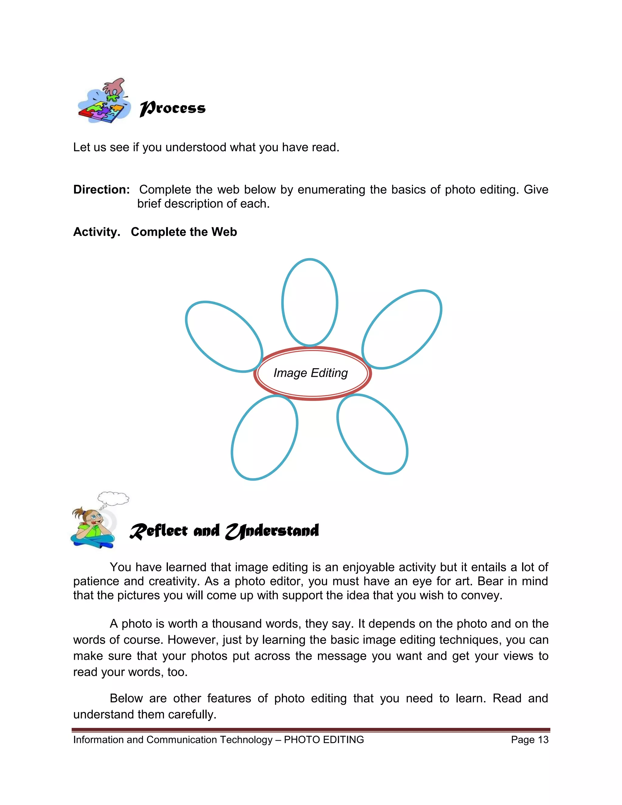 Grade 7 or Grade 8 ICT Photo Editing Learning Materials | PDF