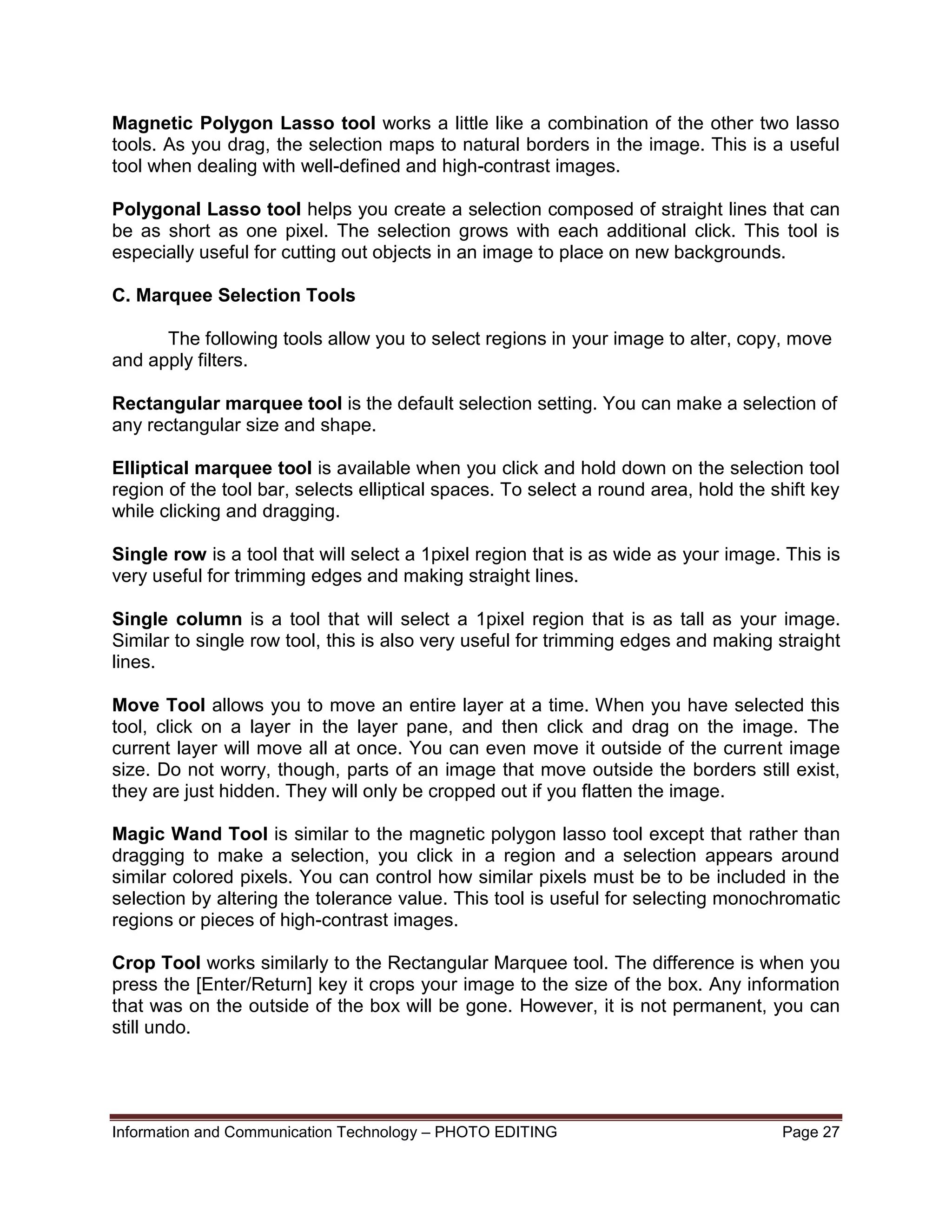 Grade 7 or Grade 8 ICT Photo Editing Learning Materials | PDF